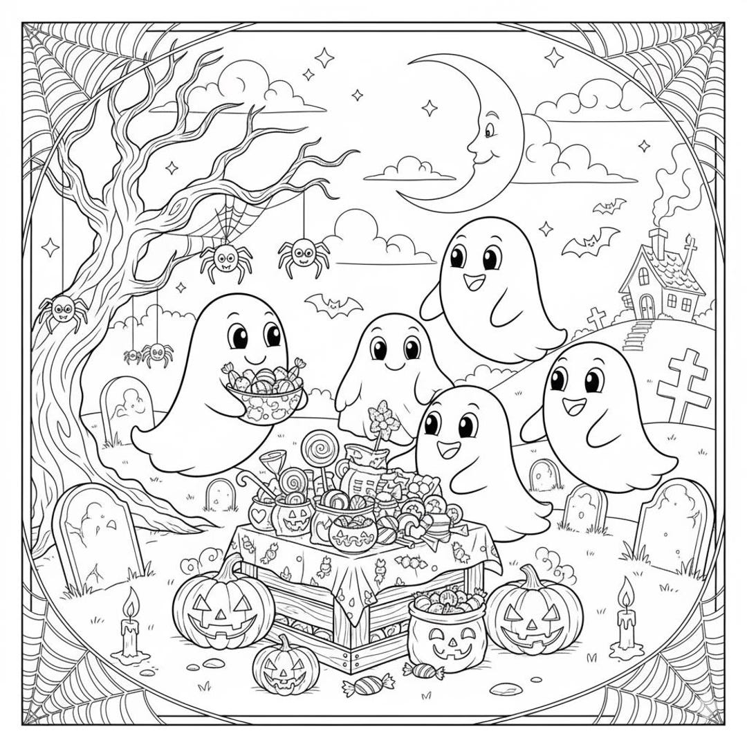 Halloween Coloring Page Ghosts – Coloring Page for Teenagers & Adults ...