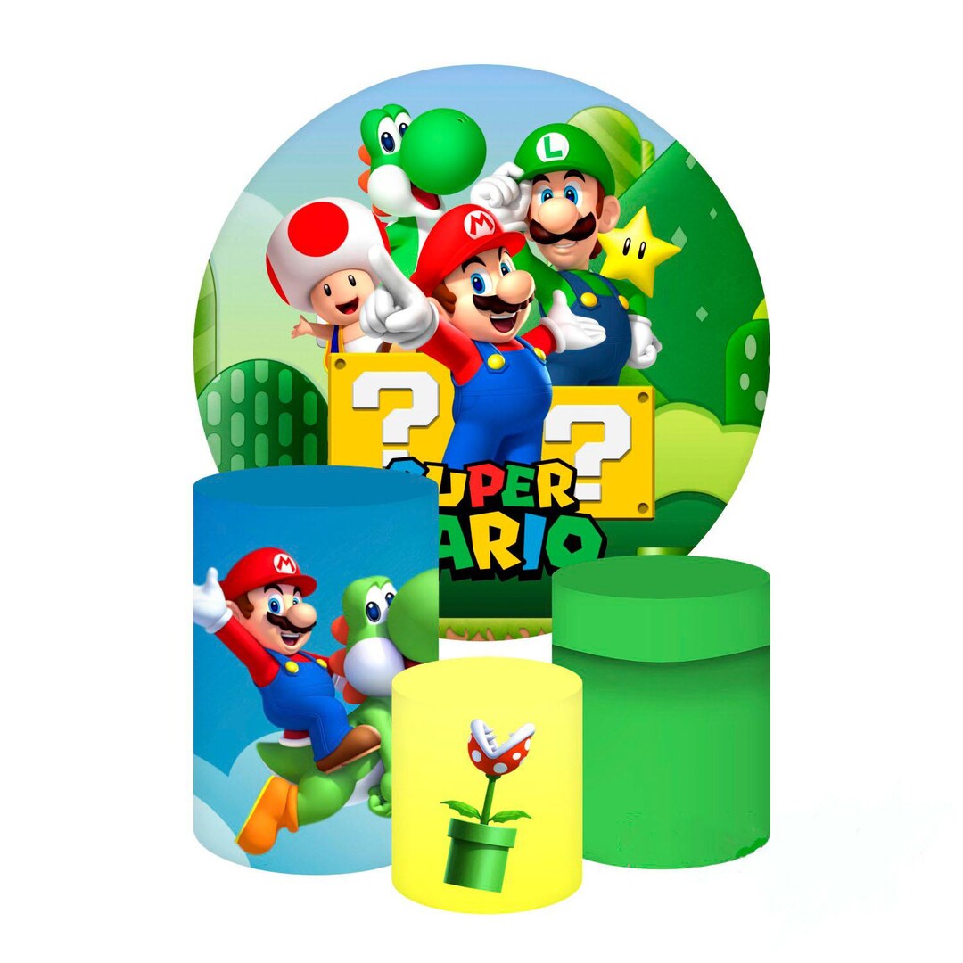 Super Brothers Round Backdrop Kids Boys Birthday Party Cartoon Cylinder ...