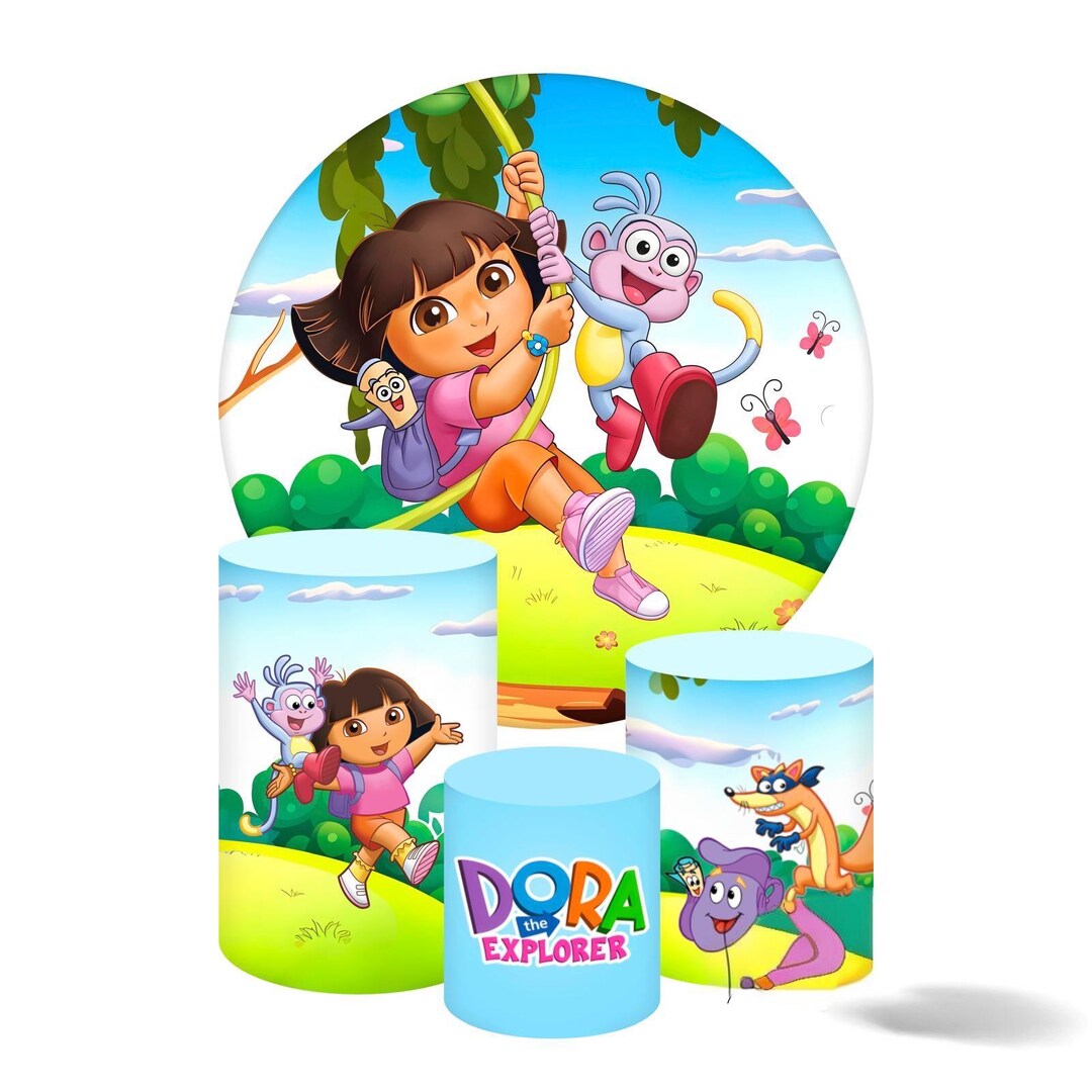 Dora Round Backdrop and Cylinder Cover Dora Birthday - Etsy