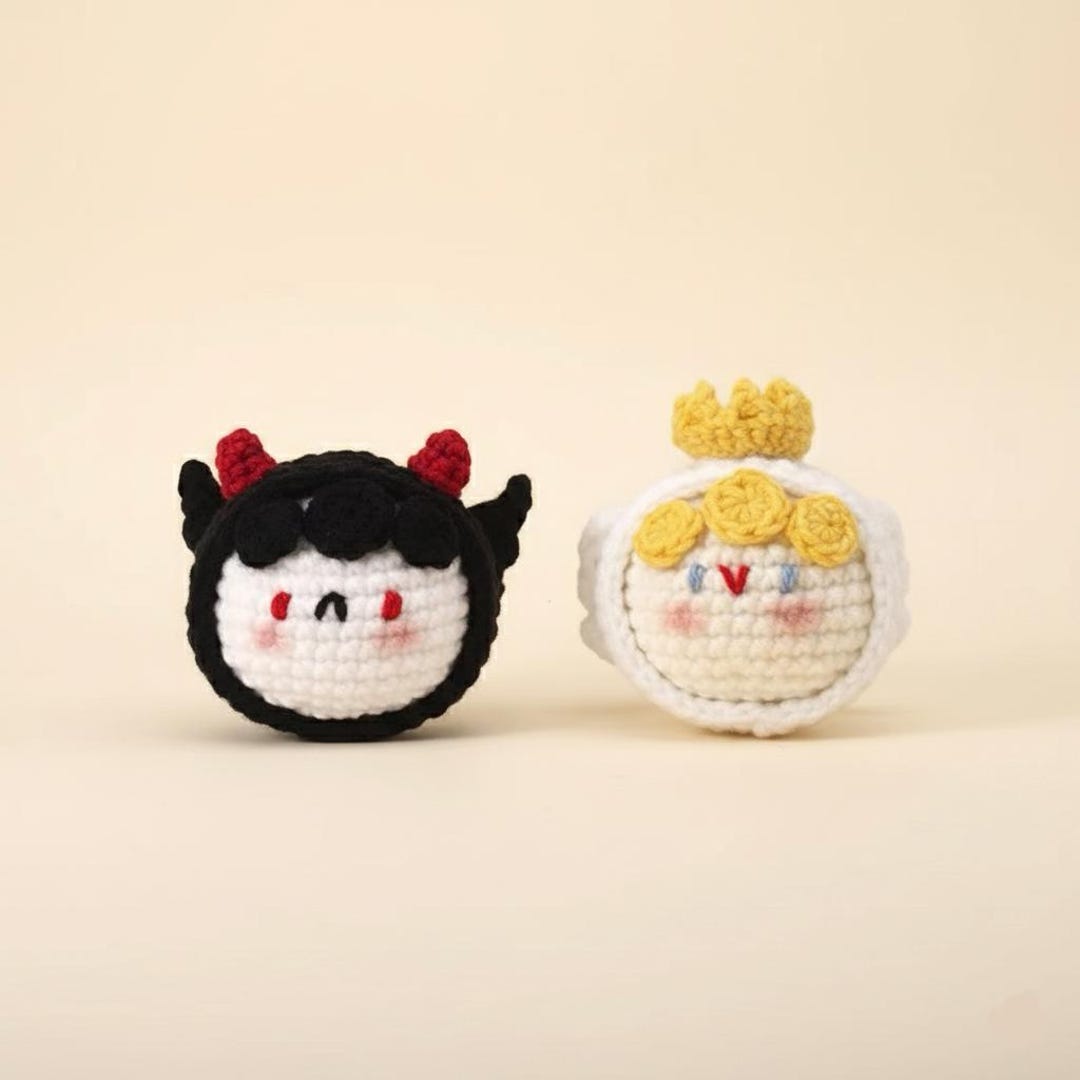 Cute Angel and Devil Crochet Keychain - Handmade Chibi Celestial Bag ...