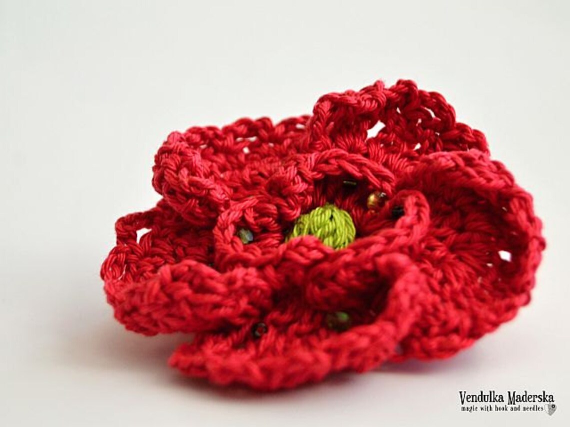 Crochet Poppy Flower Brooch Pattern DIY - Etsy