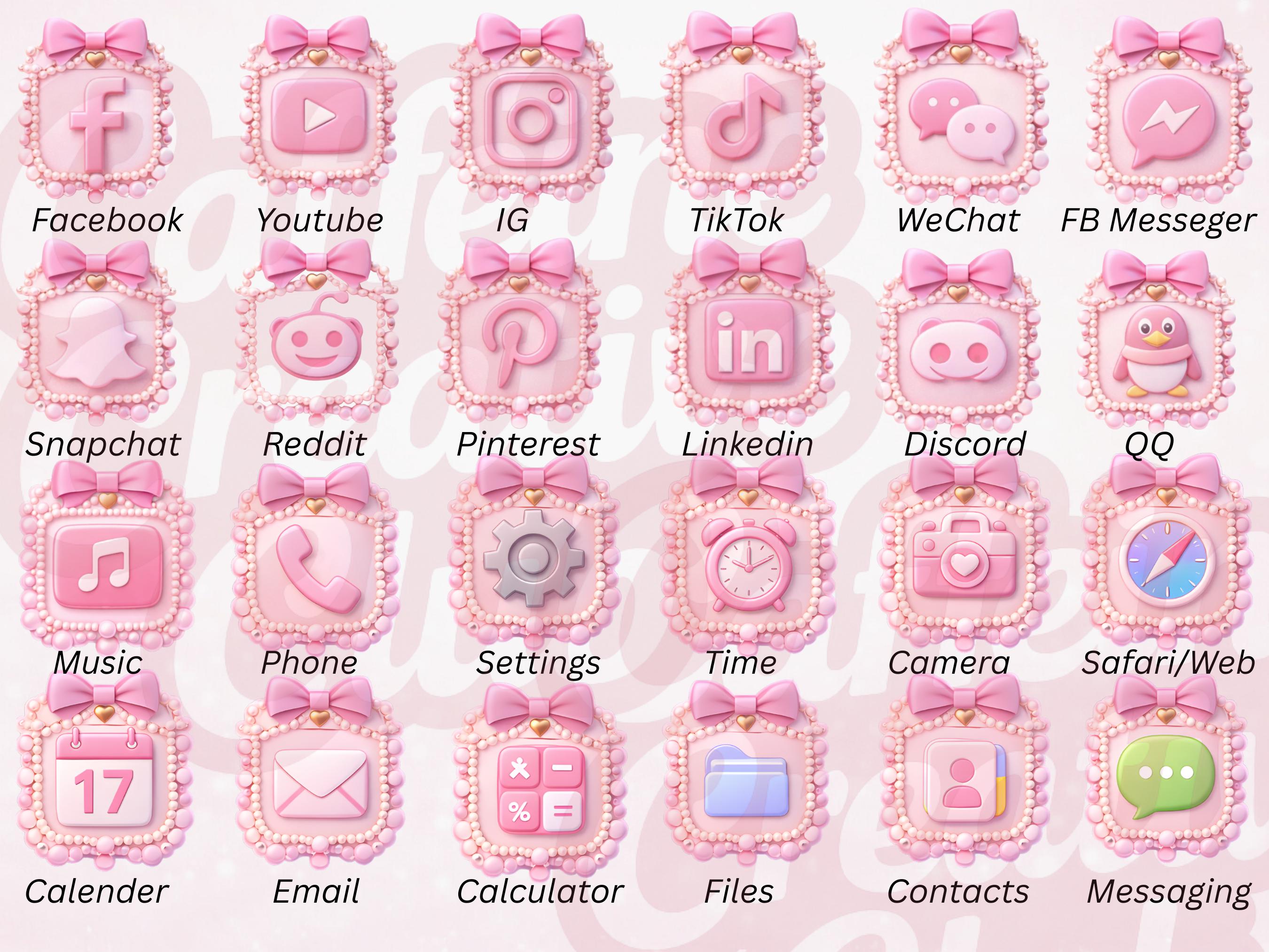 Coquette Pink Social Media Icons – Ios, Android, Web (digital Download ...