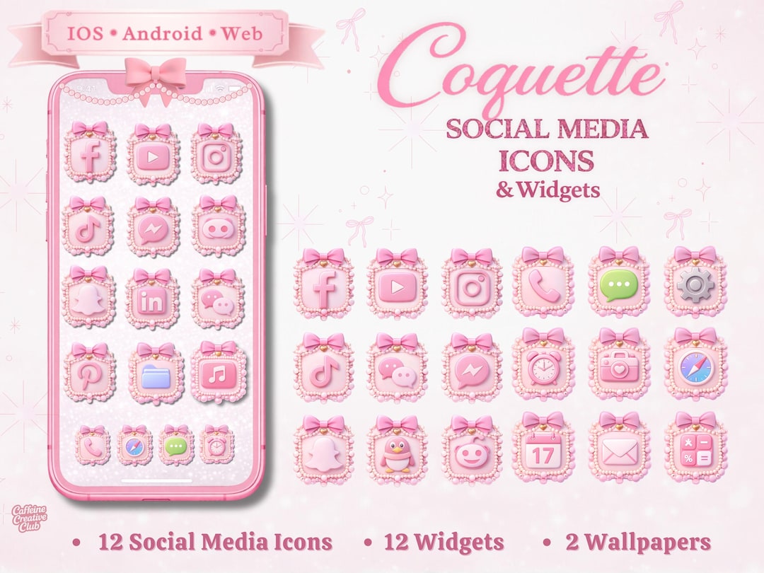 Coquette Pink Social Media Icons, Girly Phone Icon, Ios, Android, Web ...