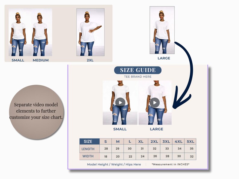 Black Model Editable Video Size Chart -canva Template-instant Download ...