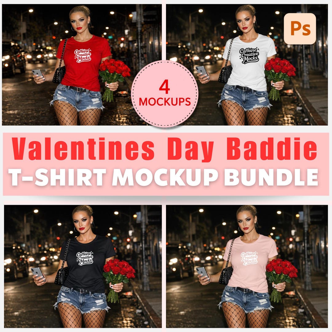 Valentine's Day T-shirt Mockup Bundle, Baddie Night Out, PSD Smart ...