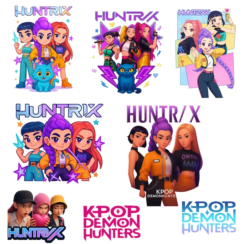 Huntrix Kpop Demon Hunters Png Bundle, Kpop Idol Group Png Design, Girl ...
