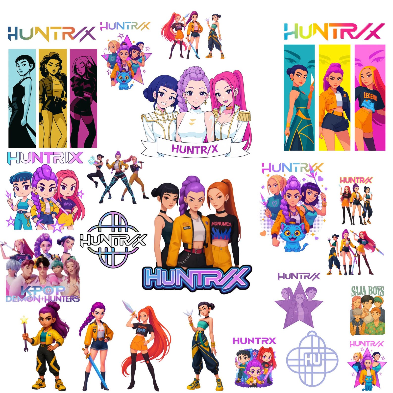 Huntrix Kpop Demon Hunters Png Bundle, Kpop Idol Group Png Design, Girl ...