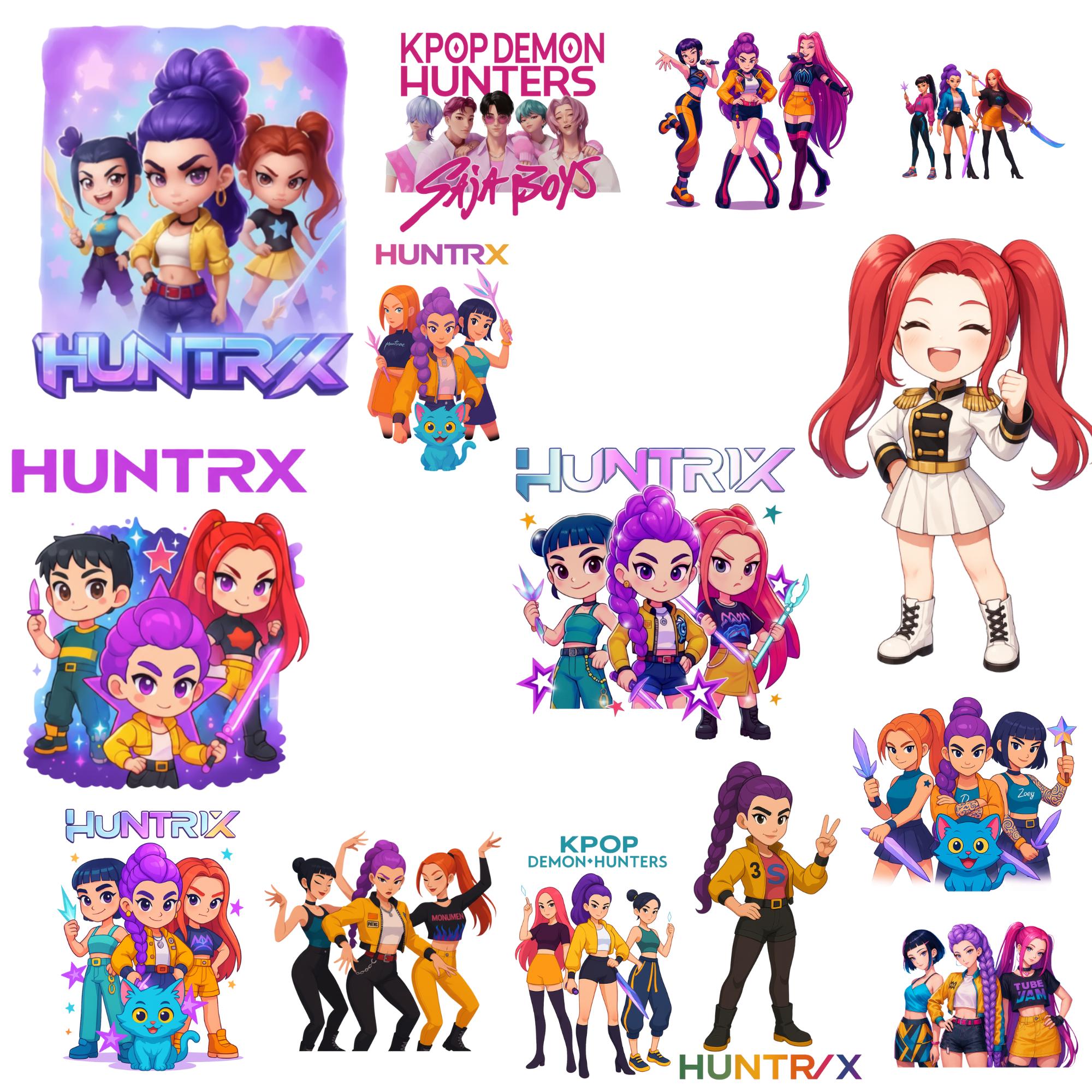 Huntrix Kpop Demon Hunters Png Bundle, Kpop Idol Group Png Design, Girl ...
