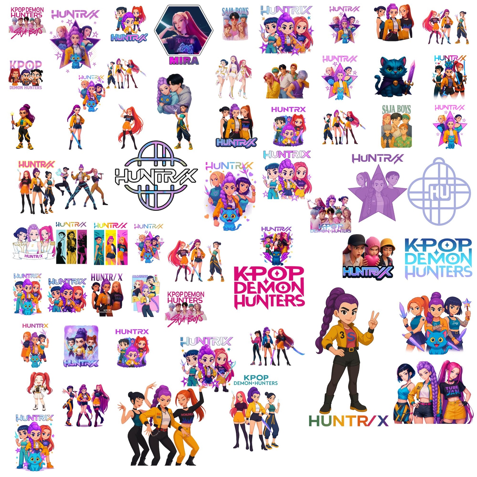 Huntrix Kpop Demon Hunters Png Bundle, Kpop Idol Group Png Design, Girl ...
