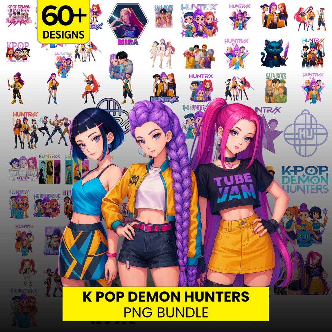 Huntrix Kpop Demon Hunters Png Bundle, Kpop Idol Group Png Design, Girl ...
