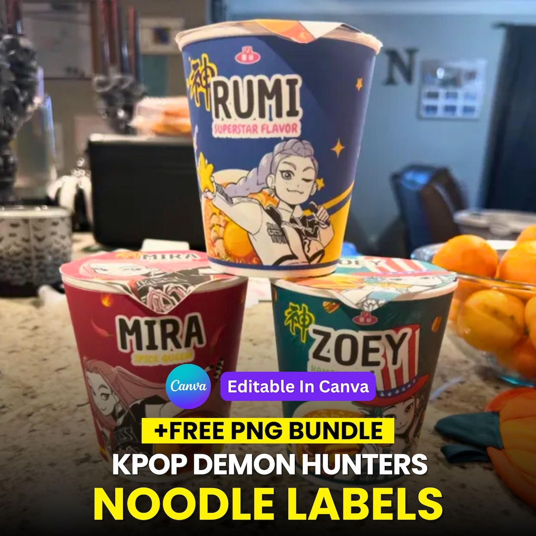 KPOP Noodle Labels, Huntrix Ramen Ramyeon Party Favor Wraps, Rumi Mira ...