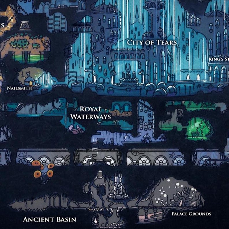 Hollow Knight Map Poster | Hallownest Wall Art | Unframed Canvas Print ...