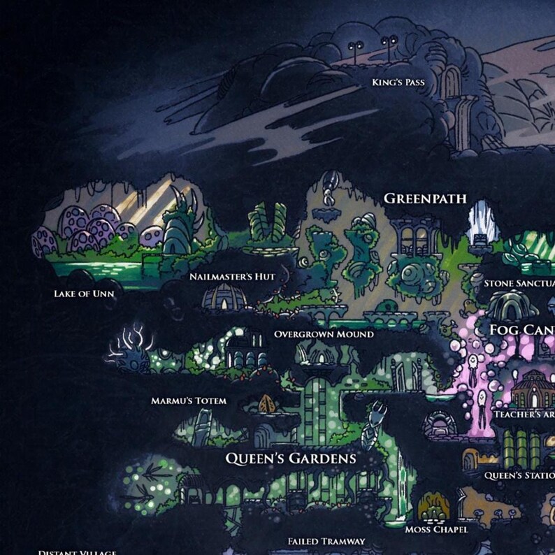 Hollow Knight Map Poster | Hallownest Wall Art | Unframed Canvas Print ...