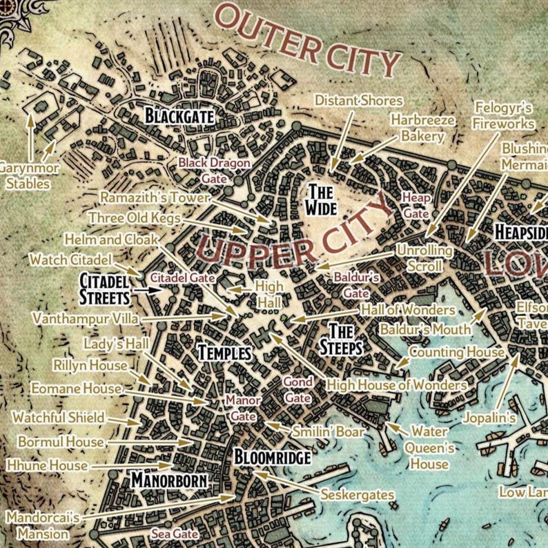 Baldur's Gate Map Poster | Dungeons & Dragons Wall Art | Unframed ...