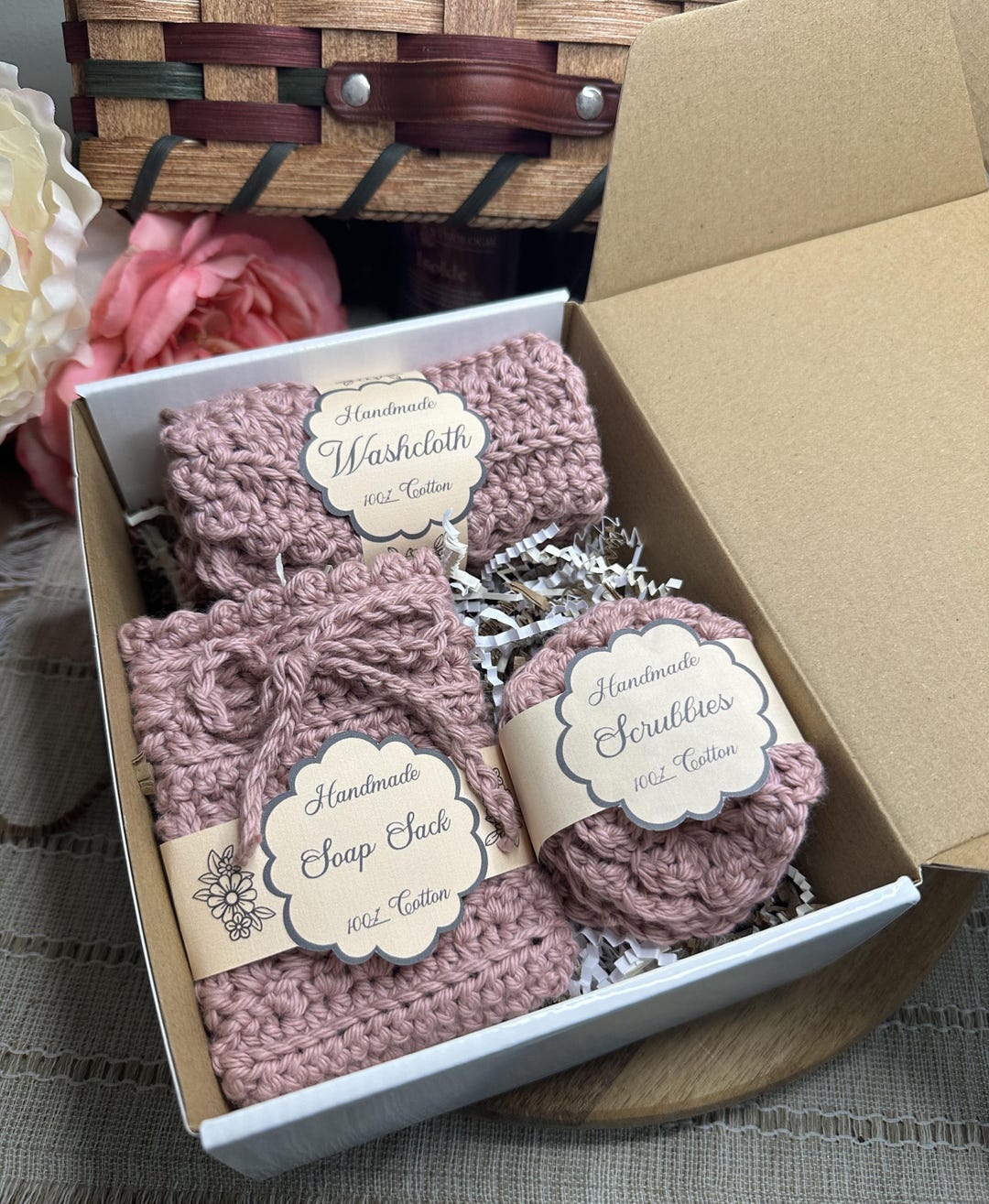 Crochet Spa Set | Cotton Washcloth, Soap Sack & Facial Scrubbies ...