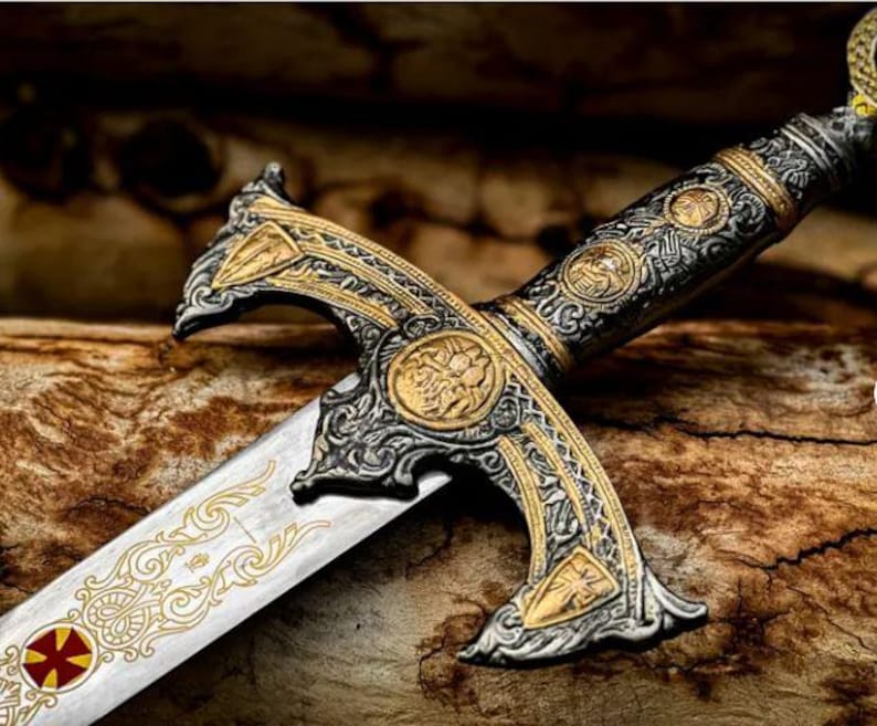Handmade Knights Templar Stainless Steel Sword With Leather Sheath ...