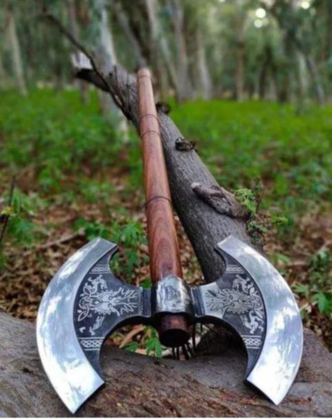 Hand Forged Double Headed Viking Axe: Pizza Cutter, Camping Hatchet ...