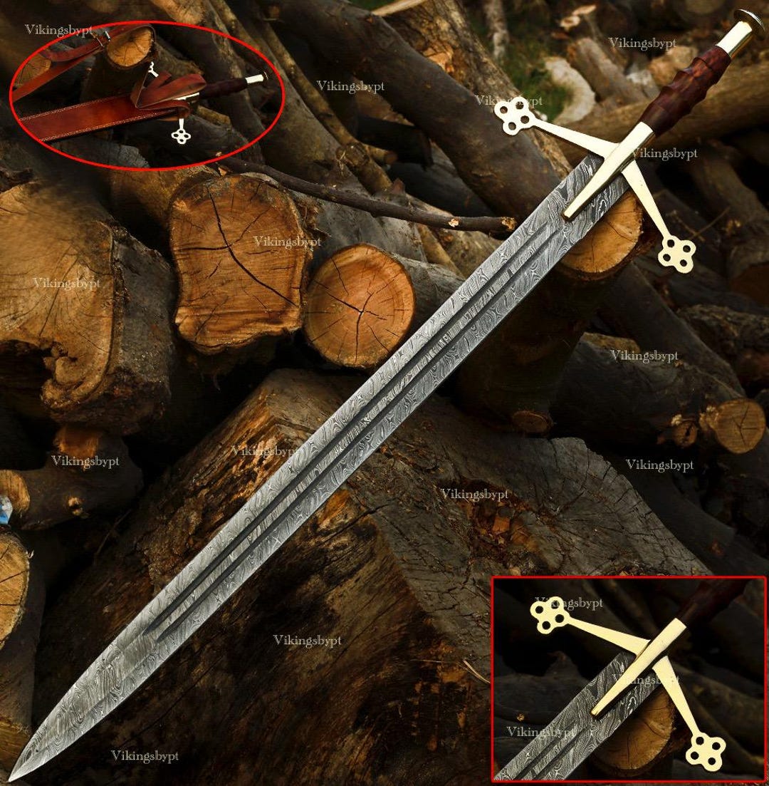 Espada Claymore escocesa feita à mão em aço damasco: Réplica de espada ...