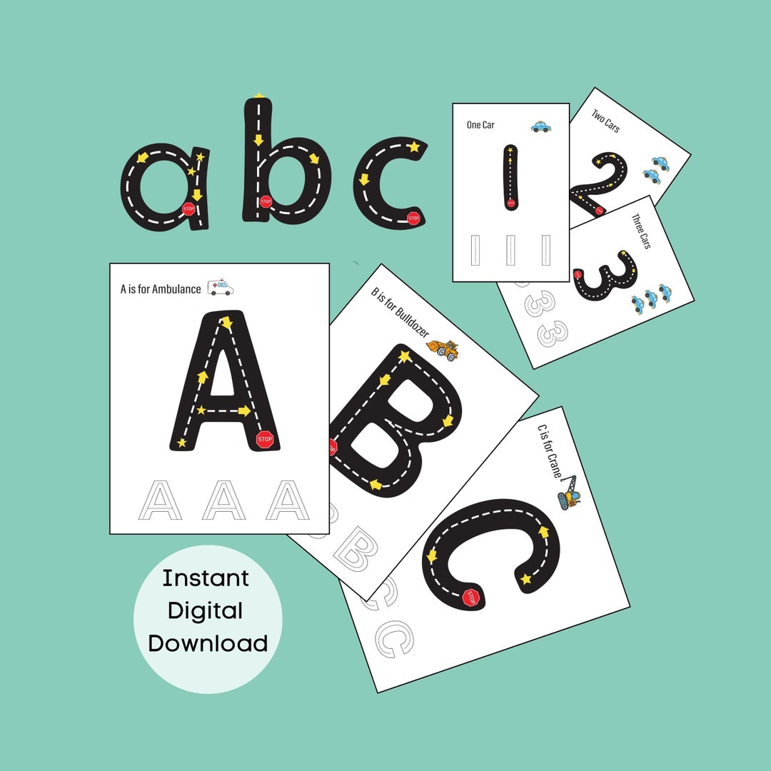 Alphabet & Numbers Road Trace Letters Tracing Mat Road Numbers ...