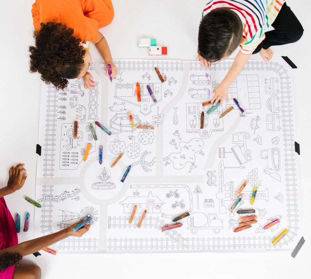 Construction Coloring Poster Giant Transportation Poster Road Play Mat ...