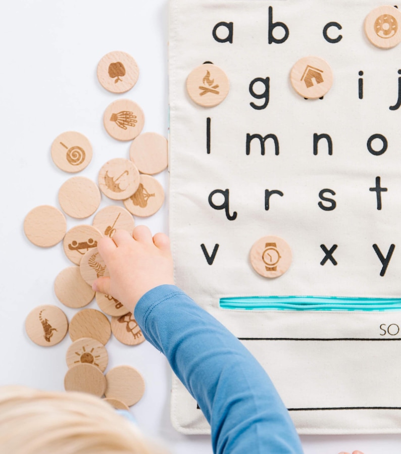 Montessori Lowercase Alphabet Play Mat: Wooden Letters, Sensory ...