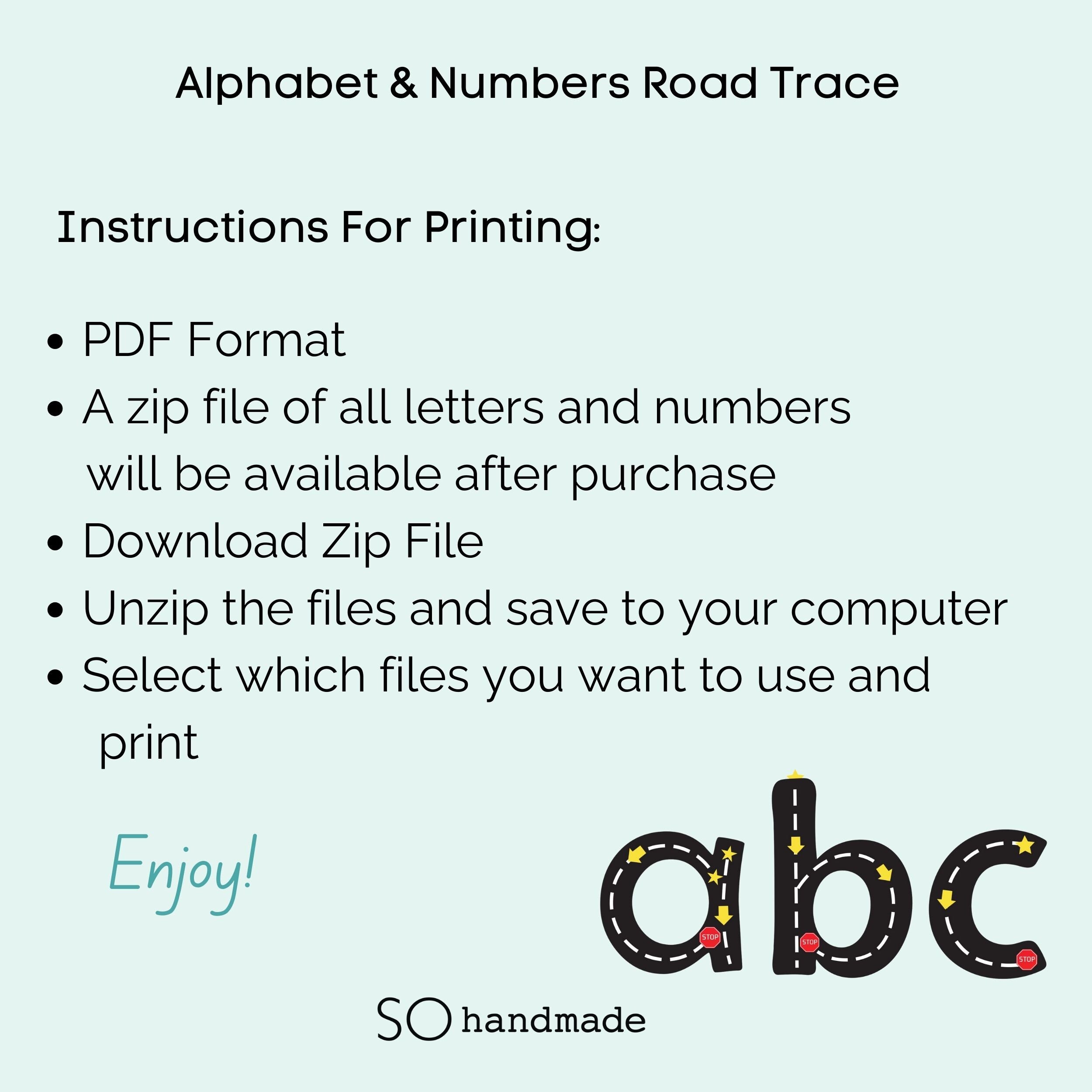 Alphabet & Numbers Road Trace Letters Tracing Mat Road Numbers ...