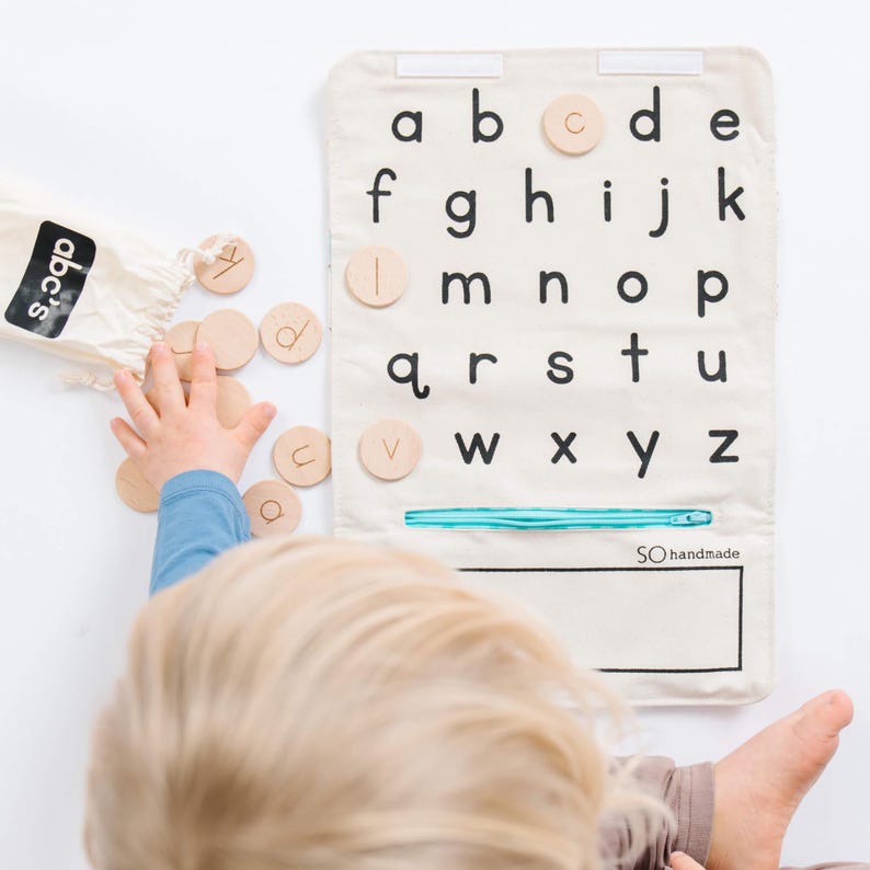 Montessori Lowercase Alphabet Play Mat: Wooden Letters, Sensory ...