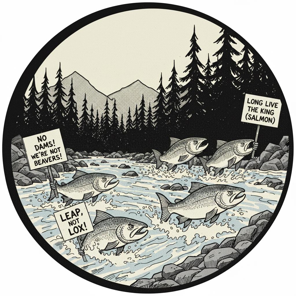 Funny King Salmon Cartoon Tee - Far Side Style Fishing Humor - Etsy