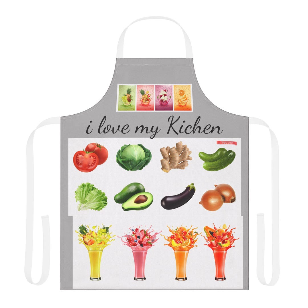 Colorful Kitchen Apron With Fun Veggies and Cocktails, Perfect Gift for ...