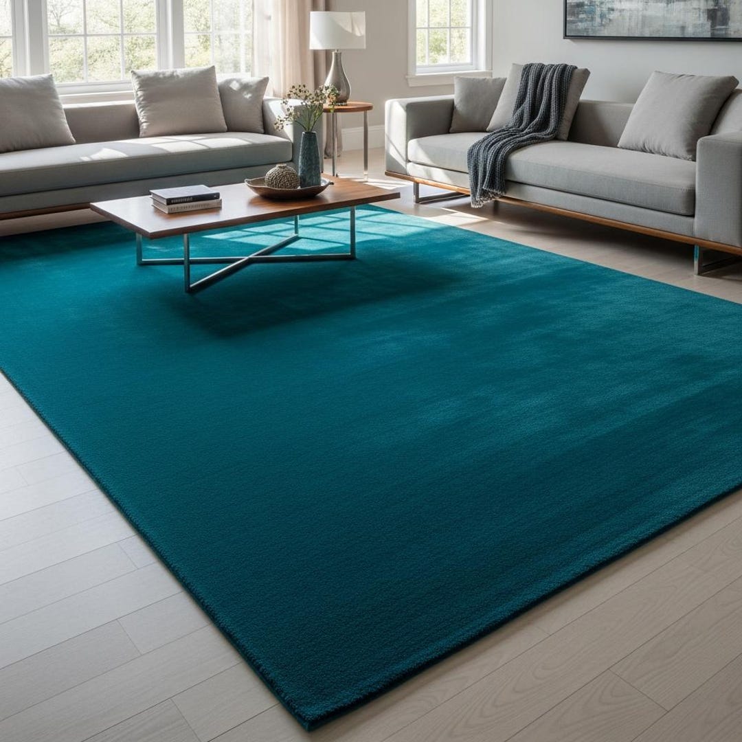 Modern Solid Teal Area Rug | Minimalist Blue Green Carpet | Handmade ...