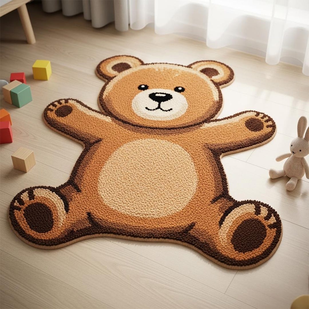 Cute Teddy Bear Shaped Rug for Kids Room | Soft Tufted Nursery Carpet ...