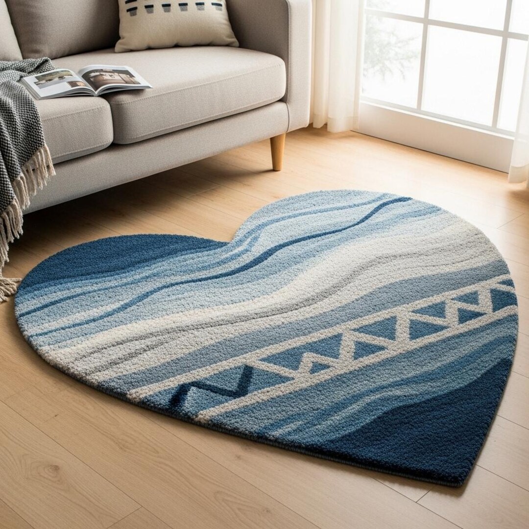 Heart Shape Blue & White Abstract Tufted Rug – Modern Living Room ...