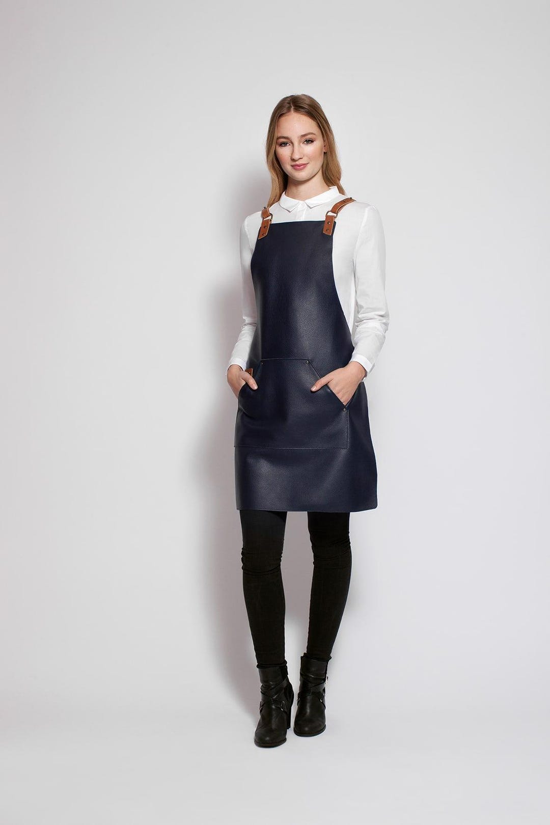 Ladies Blue Leather Apron, Custom Logo-apron, Personalisation Bar-apron ...