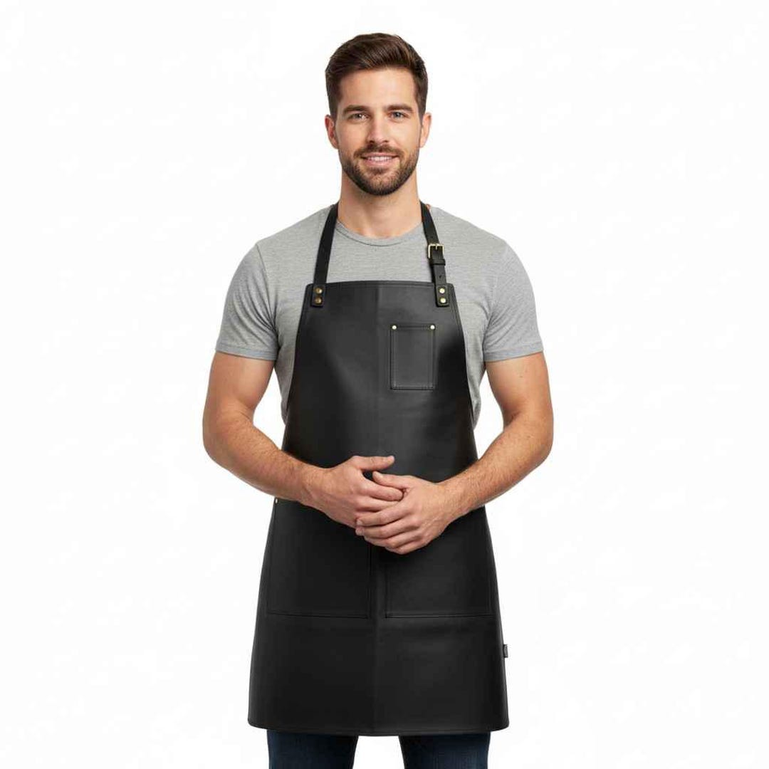 Personalized Black Leather Apron, Full-grain Blacksmith-apron, Kitchen ...