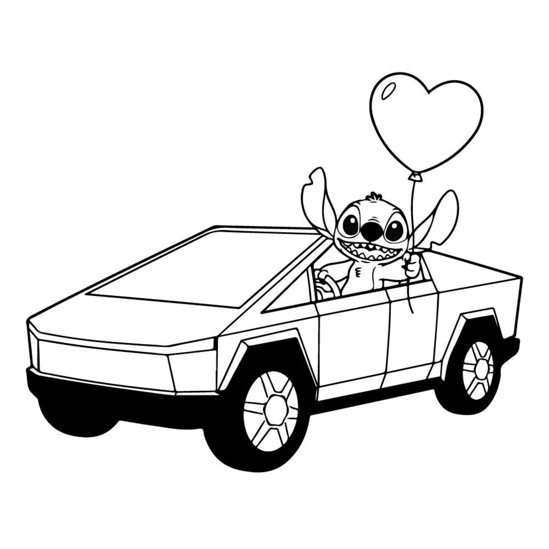 Stitch SVG, Stitch Driving Tesla Cybertruck With Balloon Design, Stitch ...