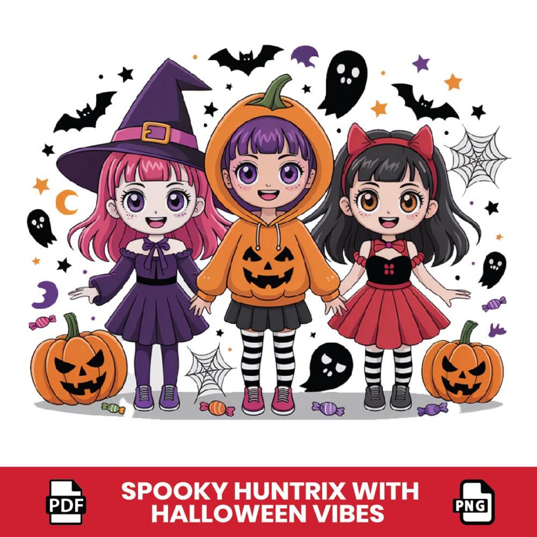 Spooky Huntrix Halloween PNG, Kpop Demon Hunters Clipart, Saja Girls ...