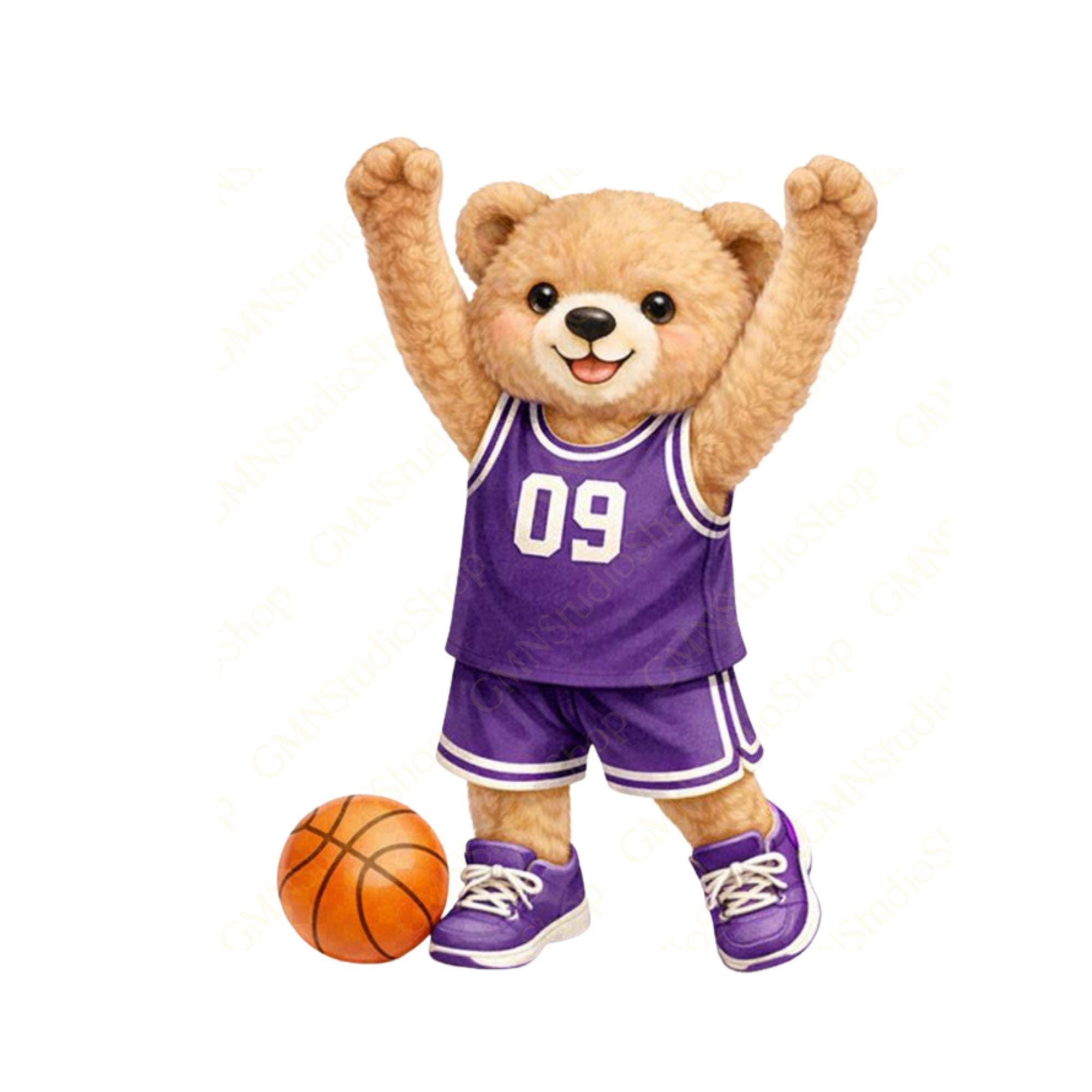 Watercolor Basketball Teddy Bear Clipart, Sports Jersey PNG (digital ...