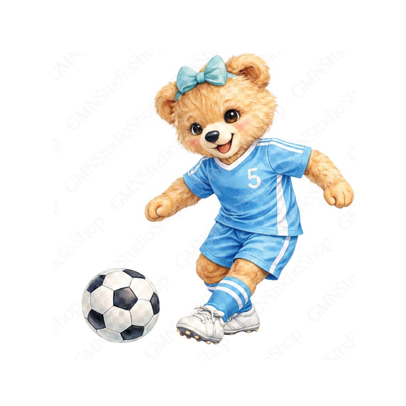 Soccer Teddy Bear Clipart Bundle, Watercolor Sports Bears (digital ...