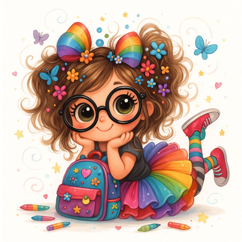 Whimsical School Girl Clipart, Watercolor Kids Art (digital Download ...