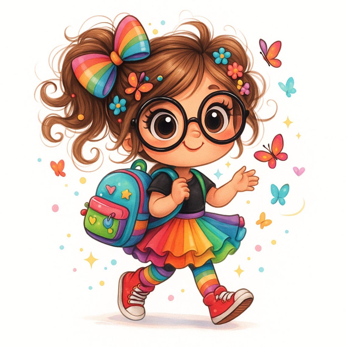 Whimsical School Girl Clipart, Watercolor Kids Art (digital Download ...