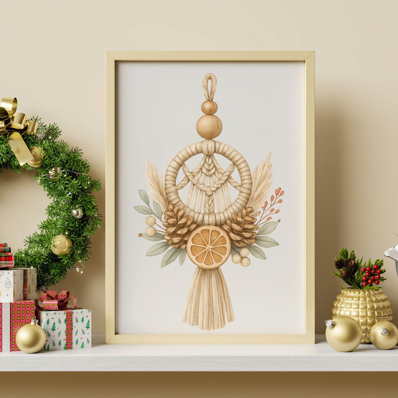 Neutral Boho Christmas Clipart | 20 PNG, Holiday Graphics (digital ...