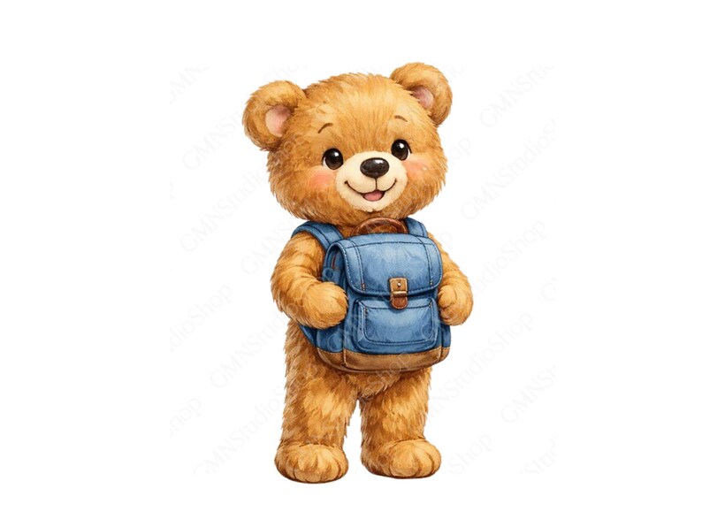 Watercolor Teddy Bear Clipart Bundle, Back to School PNG (digital ...
