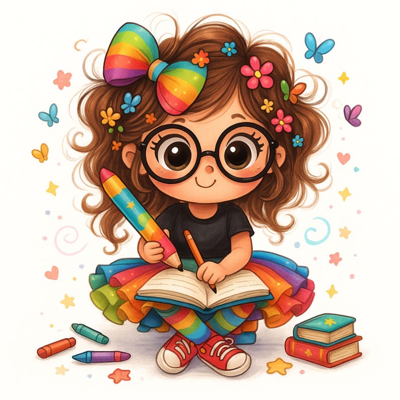 Whimsical School Girl Clipart, Watercolor Kids Art (digital Download ...