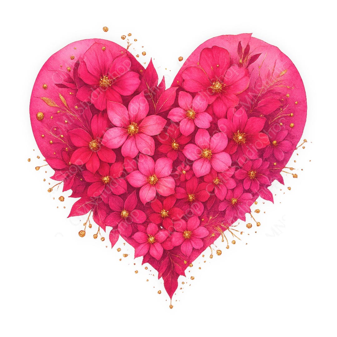Floral Heart Watercolor Clipart, Pink Flowers (digital Download) - Etsy