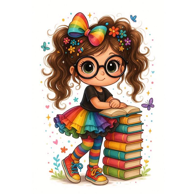 Whimsical School Girl Clipart, Watercolor Kids Art (digital Download ...