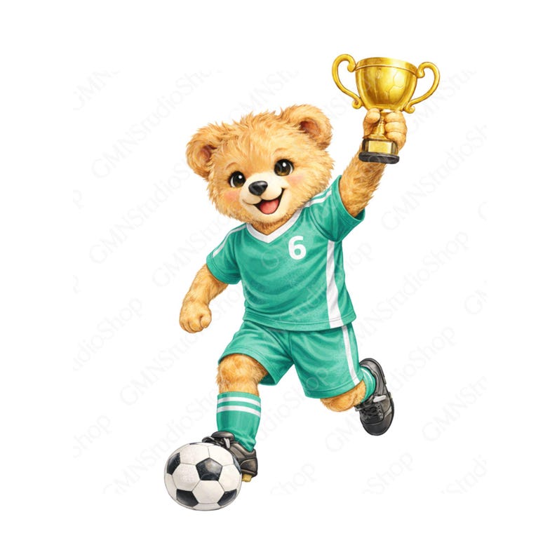 Soccer Teddy Bear Clipart Bundle, Watercolor Sports Bears (digital ...