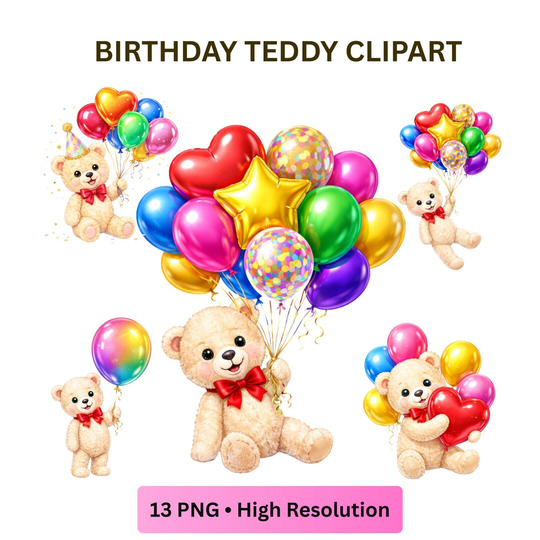 Verjaardag teddybeer ballon clipart png, schattige beer met ballonnen ...