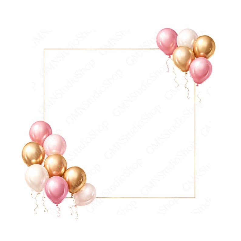 Balloon Frame PNG, Pink Gold Party Invitation Border, Birthday Clipart ...