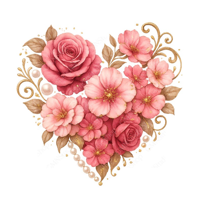 Floral Heart Watercolor Clipart, Pink Flowers (digital Download) - Etsy
