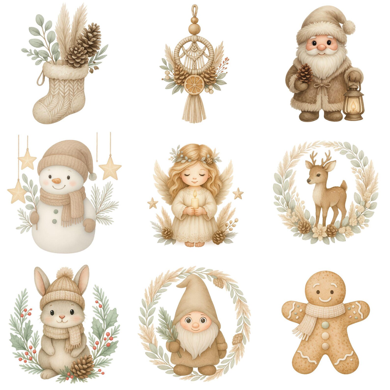 Neutral Boho Christmas Clipart | 20 PNG, Holiday Graphics (digital ...